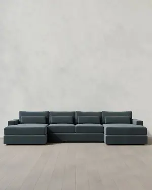 Quince Ashford Deep Seat U Sectional In Performance Velvet - Pine