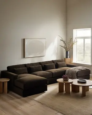 Quince Ashford Deep Seat U Sectional In Performance Velvet - Pine