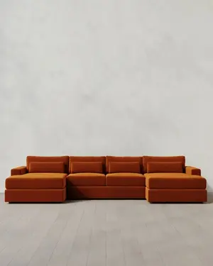 Quince Ashford Deep Seat U Sectional In Performance Velvet Rust