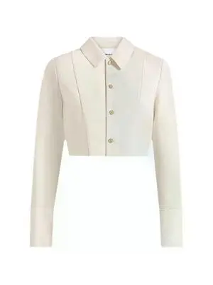 Manière De Voir Florine In Natural Linen Pintuck Cropped Shirt - Neutrals