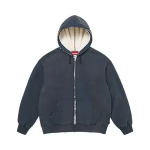 Supreme Shearling Lined Zip Up Hooded Sweatshirt 'navy - Blue