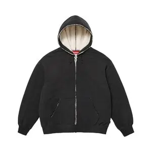 Supreme Shearling Lined Zip Up Hooded Sweatshirt - Black