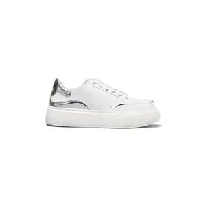 IL FRATELLINO Off Duty White Italian Leather Sneaker With Metallic Leather Finishing - Silver