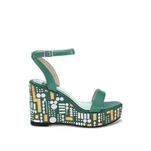 RAG & CO Metropolis Mosaic Embellished Wedge Party Sandals In By - Green