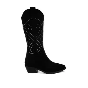 RAG & CO Lariat Studs Embellished Cowboy Boots In By - Black