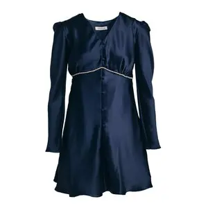 Mionè Mini Silk Dress With Diamond Detail - Blue