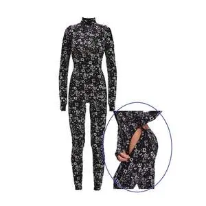 MONOSUIT Viscose Noir Blossom Long Sleeve High Neck Full Bodysuit Total & White - Black