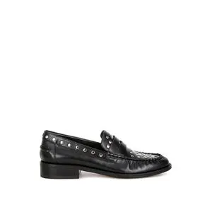 RAG & CO Oglavia Studs Embellished Leather Loafers In By - Black