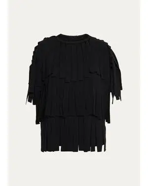 HAIKURE Natalia Tiered Fringe Wool Top - Black