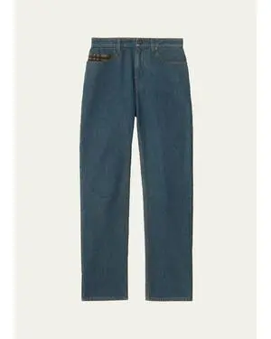 Burberry Dalia Check Pocket Straight-leg Denim Pants - Medium Blue