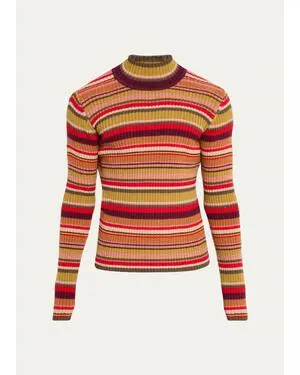 Dries Van Noten Multi-stripe Mock Neck Sweater - Red Multi