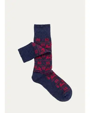 SOZZI CALZE Fair Isle Crew Socks - Blue Multi