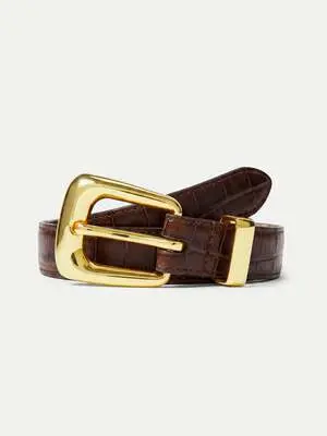 Veronica Beard Slim Croc-embossed Arch Belt - Chestnut