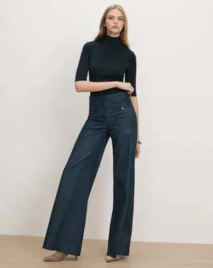 Veronica Beard Ledger Wide-leg Denim Pant - Medium Indigo/copper