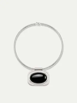 Veronica Beard Onyx Cabochon Collar Necklace - Silver/black
