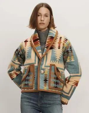 Veronica Beard Short Wool Bolero Coat Blue Multi