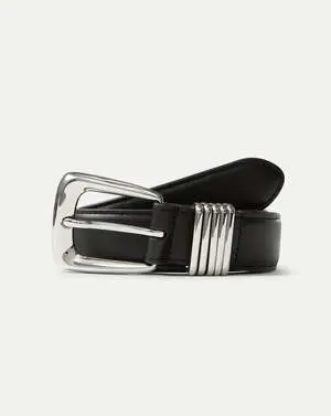 Veronica Beard Arch Leather Belt - Black/silver