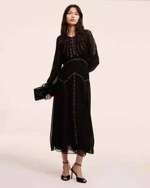 Veronica Beard Sylvette Embroidered Maxi Dress - Black