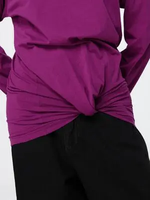 Balenciaga Long-sleeved Draped T-shirt With Padded Shoulders And Crew Neck