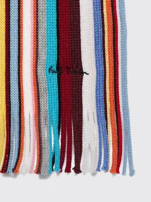 Paul Smith Stripe Merino Wool Scarf With Fringed Hem