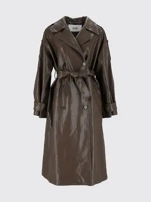 ELEH Double-breasted Faux Leather Long Trench Coat With Belt