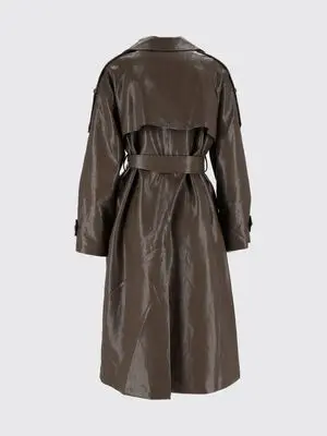 ELEH Double-breasted Faux Leather Long Trench Coat With Belt