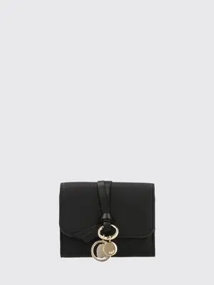 Chloé Calfskin Leather Trifold Wallet With Logo Charm - Black