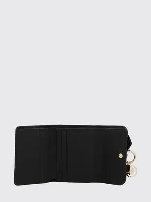 Chloé Calfskin Leather Trifold Wallet With Logo Charm - Black
