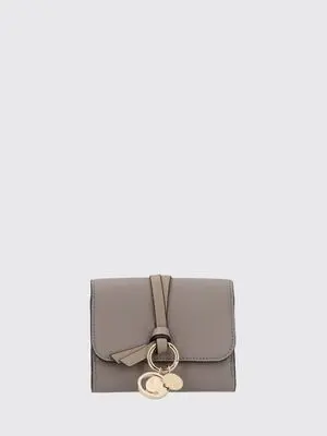 Chloé Calfskin Leather Trifold Wallet With Logo Charm - Grey