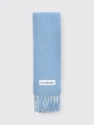 Acne Studios Alpaca And Wool Blend Fringed Scarf With Embroidered Logo - Blue