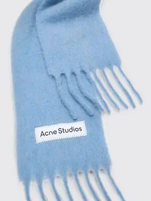 Acne Studios Alpaca And Wool Blend Fringed Scarf With Embroidered Logo - Blue