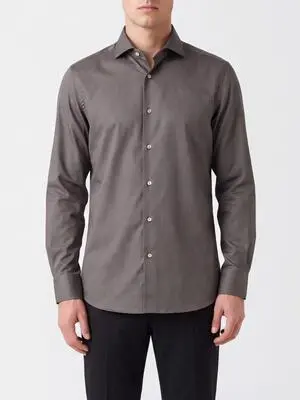 Brunello Cucinelli Casual Long-sleeved Cotton Shirt With French Collar - Mud