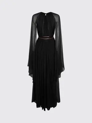 Max Mara Long-sleeved Silk Evening Gown With Belt