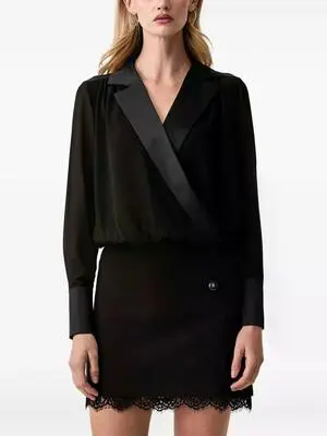 FRACOMINA Satin-trim Wrap Blouse - Black