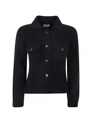BARRIE Ribbed-knit Button-up Jacket - Blue