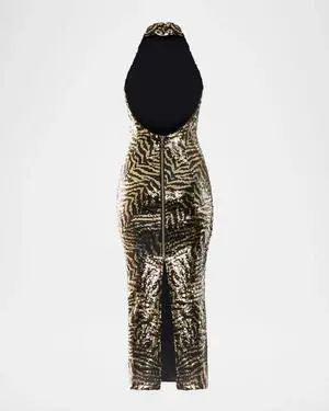 ZHIVAGO The Elsewhere Halter Sequin Midi Dress - Gold