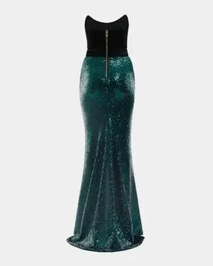 ZHIVAGO Reine De Reinettes Strapless Sequin Gown - Emerald