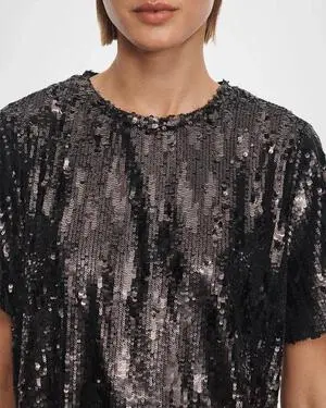 Rag & Bone Cher Sequined Short-sleeve Top - Black