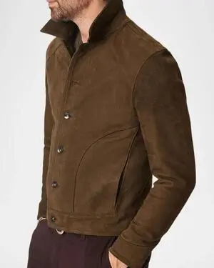 John Varvatos Apos;s Douglas Seamed Suede Shirt Jacket - Nutmeg