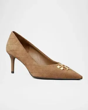 Tory Burch 65mm Charlie Quilted Suede Pumps - Peanut