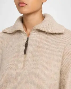 Brunello Cucinelli Vanise Wool English Rib Quarter-zip Sweater - Cfh71