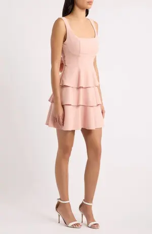EMERALD SUNDAE Tiered Crepe Fit And Flare Dress
