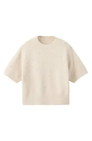 Mango Perlita Faux Pearl Short Sleeve Sweater