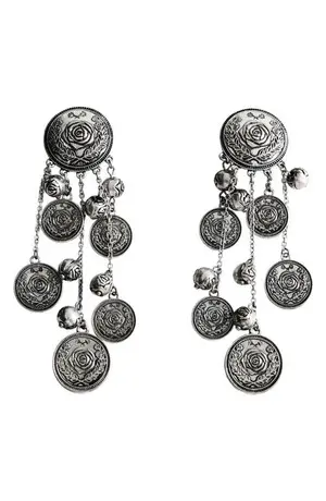 Mango Rose Engraved Drop Earrings - Silver
