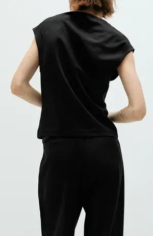 Mango Asymmetrical Draped Top - Black