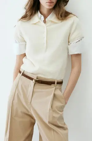 Mango Short Sleeve Polo Sweater - Ecru