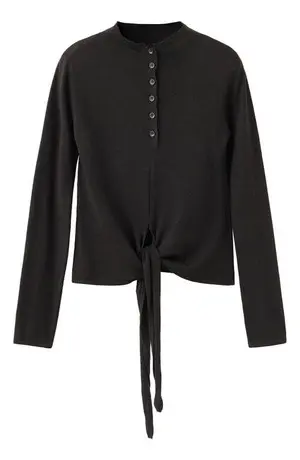 Mango Mock Neck Tie Hem Sweater
