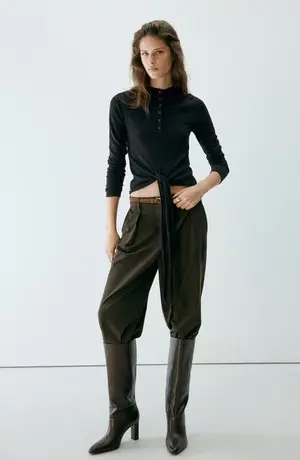 Mango Mock Neck Tie Hem Sweater