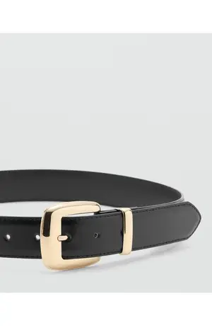 MANGO Square Buckle Faux Leather Belt