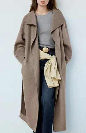 Mango Handmade Belted Wool Blend Coat - Medium Brown